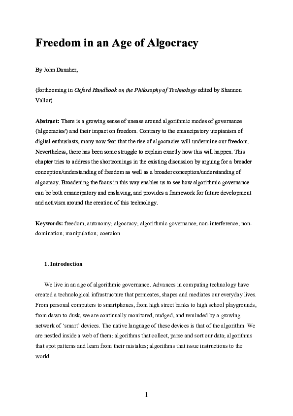 (PDF) Freedom in an Age of Algocracy