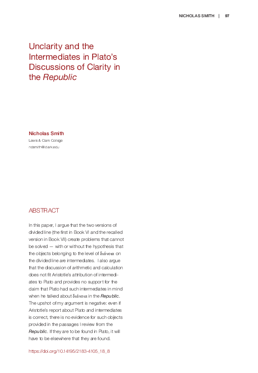 (PDF) Unclarity and the Intermediates in Plato's Discussions of Clarity ...