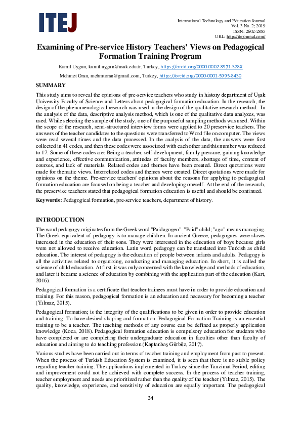 (PDF) Examining of Pre-service History Teachers' Views on Pedagogical ...