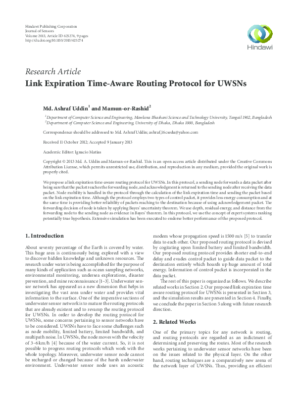 (PDF) Link Expiration Time-Aware Routing Protocol for UWSNs
