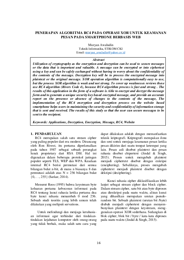 (PDF) PENERAPAN ALGORITMA RC4 PADA OPERASI XOR UNTUK KEAMANAN PESAN ...