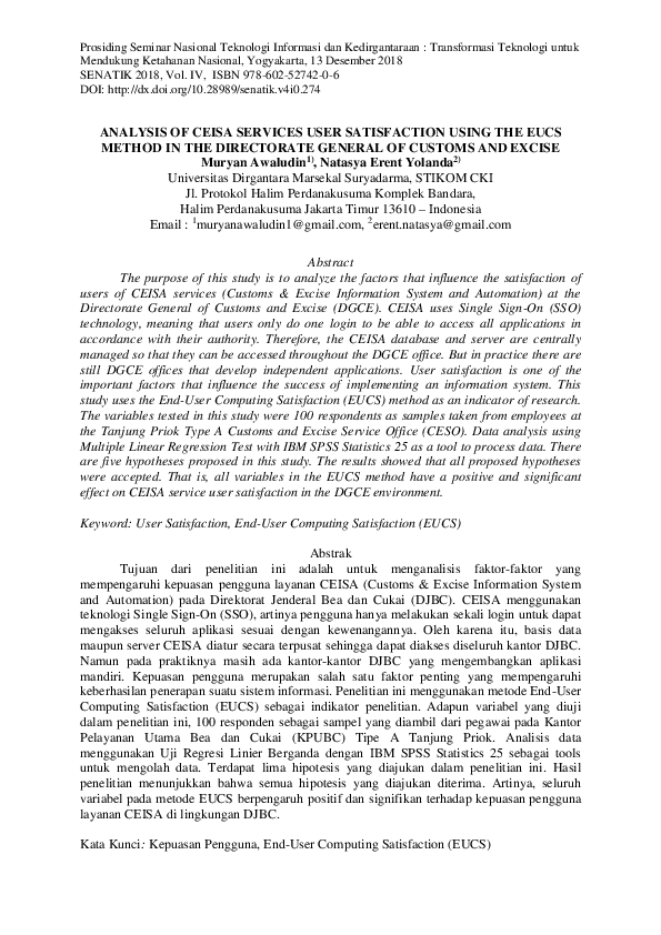 Pdf Analysis Of Ceisa Services User Satisfaction Using The Eucs Method In The Directorate