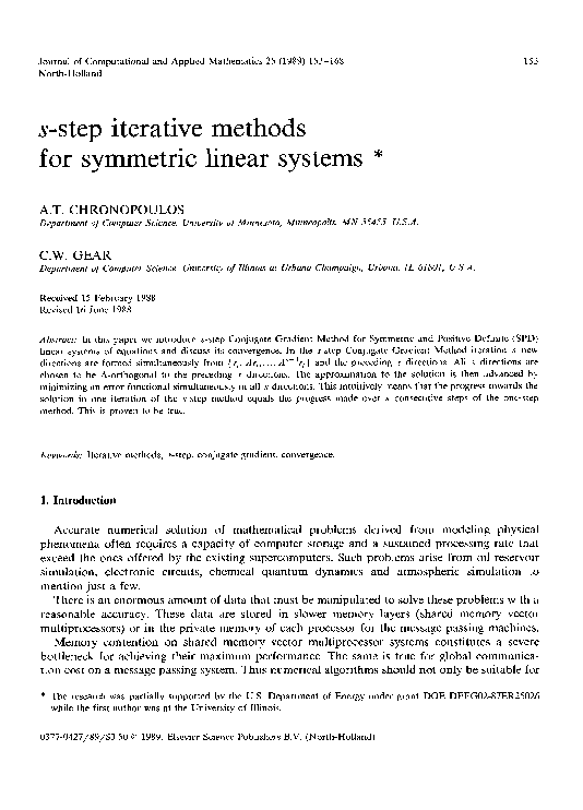 (PDF) s-step iterative methods for symmetric linear systems