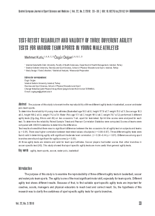 (PDF) TEST-RETEST RELIABILITY AND VALIDITY OF THREE DIFFERENT AGILITY ...