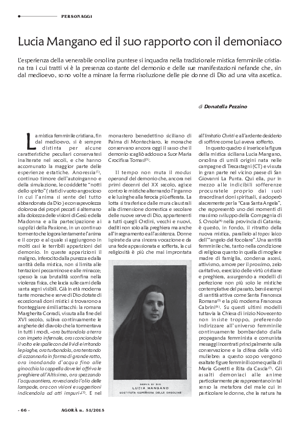 (PDF) Lucia Mangano ed il suo rapporto con il demoniaco