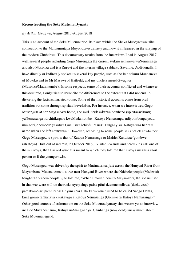 (PDF) Reconstructing the Seke Mutema Dynasty