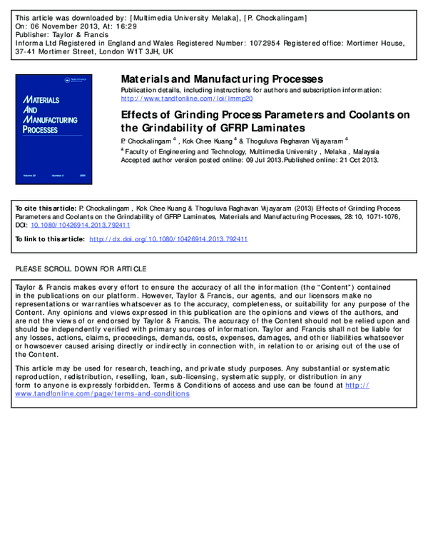 (PDF) Materials and Manufacturing Processes Effects of Grinding Process ...