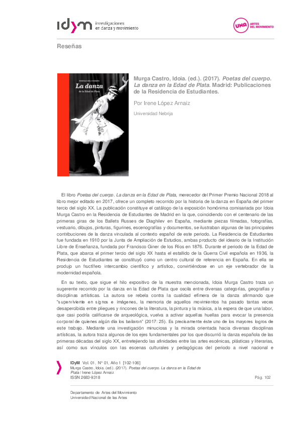 (PDF) Murga Castro, Idoia. (ed.). (2017). Poetas del cuerpo. La danza en la Edad de Plata ...
