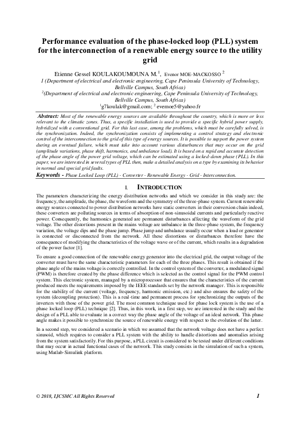 (PDF) Performance evaluation of the phase-locked loop (PLL) system for the interconnection of a ...