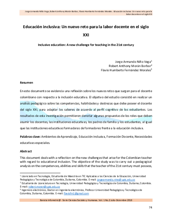 (PDF) Educación inclusiva: Un nuevo reto para la labor docente en el siglo XXI Inclusive ...
