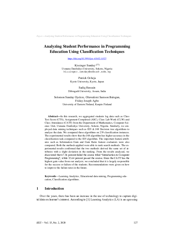 (PDF) Analyzing Student Performance in Programming Education Using ...