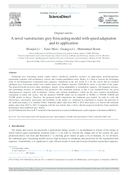 Pdf A Novel Varistructure Grey Forecasting Model With Speed