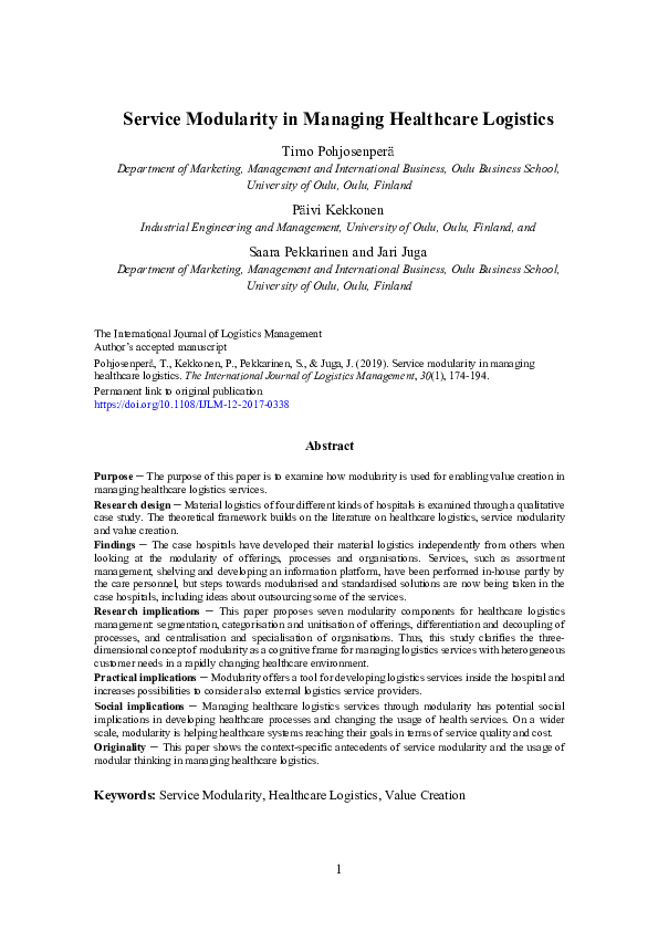 (PDF) Service Modularity in Managing Healthcare Logistics