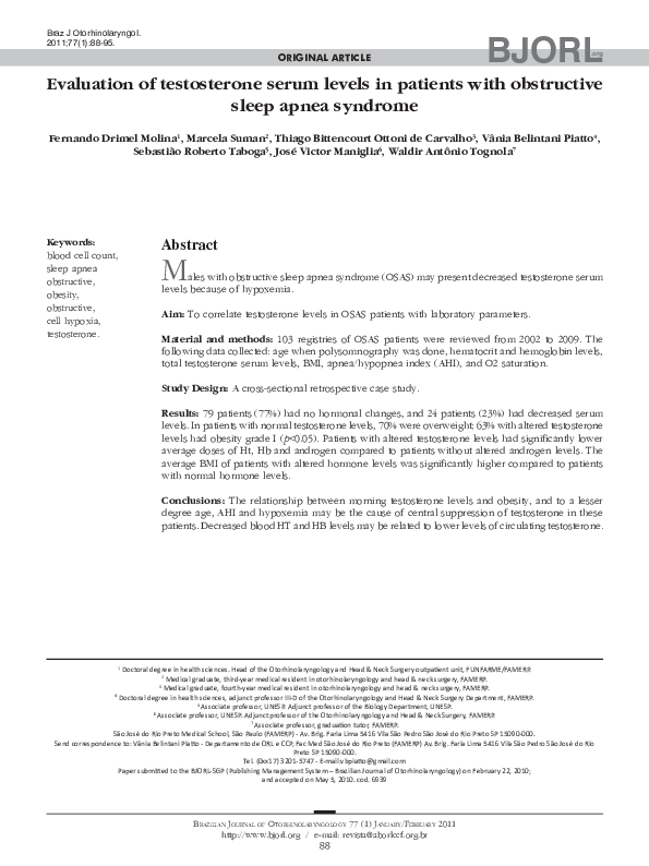 (PDF) Evaluation of testosterone serum levels in patients with ...