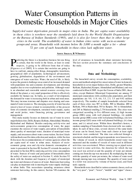 (PDF) Water Consumption Patterns in Domestic