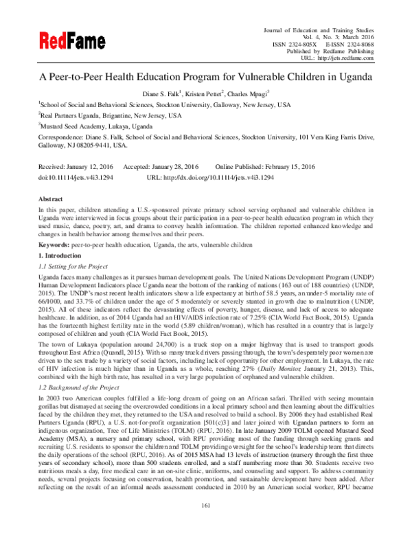 (PDF) A Peer-to-Peer Health Education Program for Vulnerable Children ...