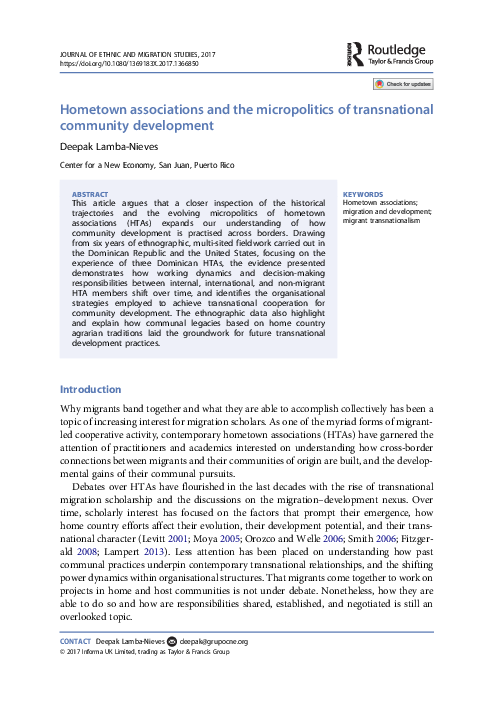 (PDF) Hometown associations and the micropolitics of transnational ...