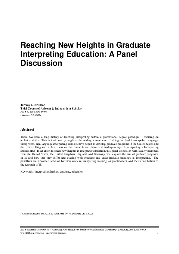 (PDF) Reaching New Heights in Graduate Interpreting Education: A Panel ...