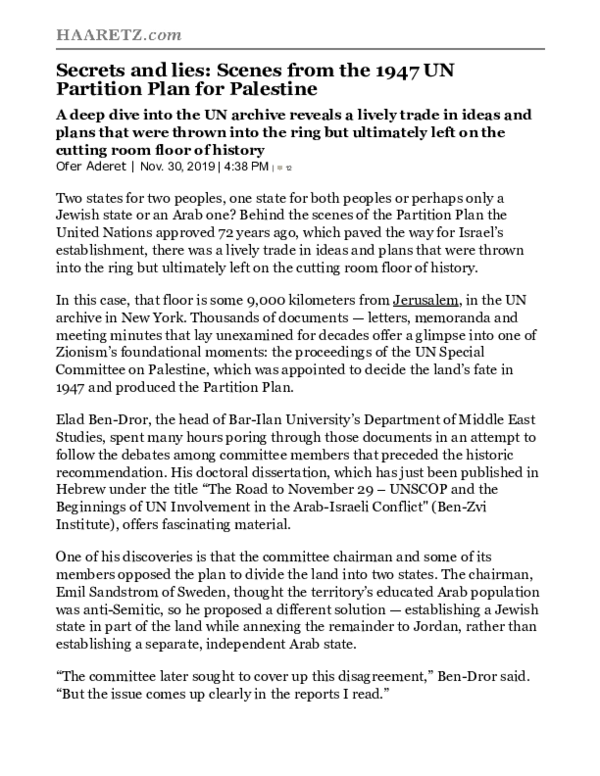 (PDF) Secrets and lies: Scenes from the 1947 UN Partition Plan for ...