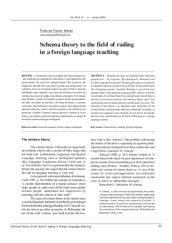 (PDF) Schema theory to the field of reading in foreign language teaching