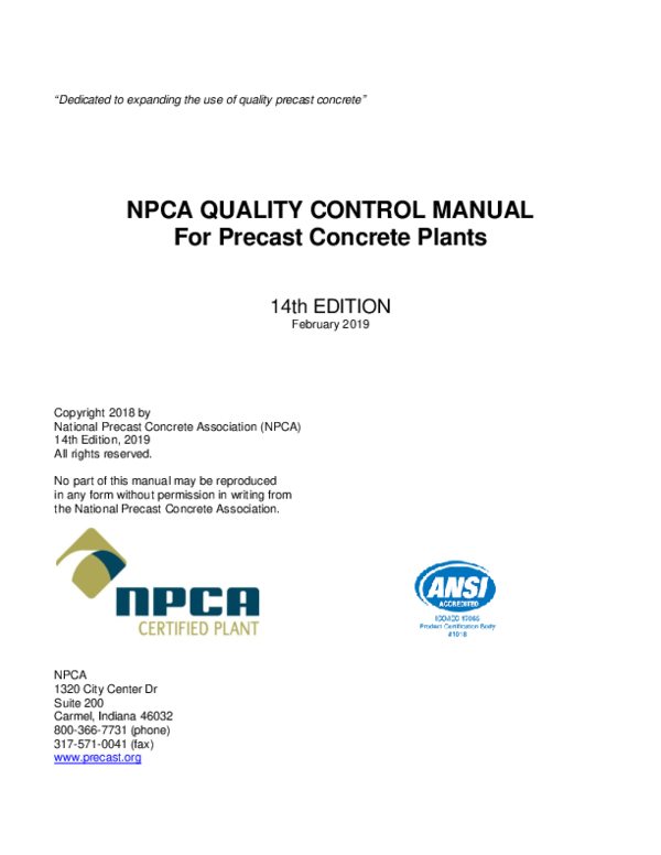 (PDF) "Dedicated to expanding the use of quality precast concrete" NPCA ...