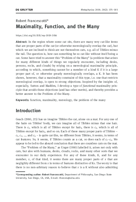 (PDF) Maximality, Function, and the Many