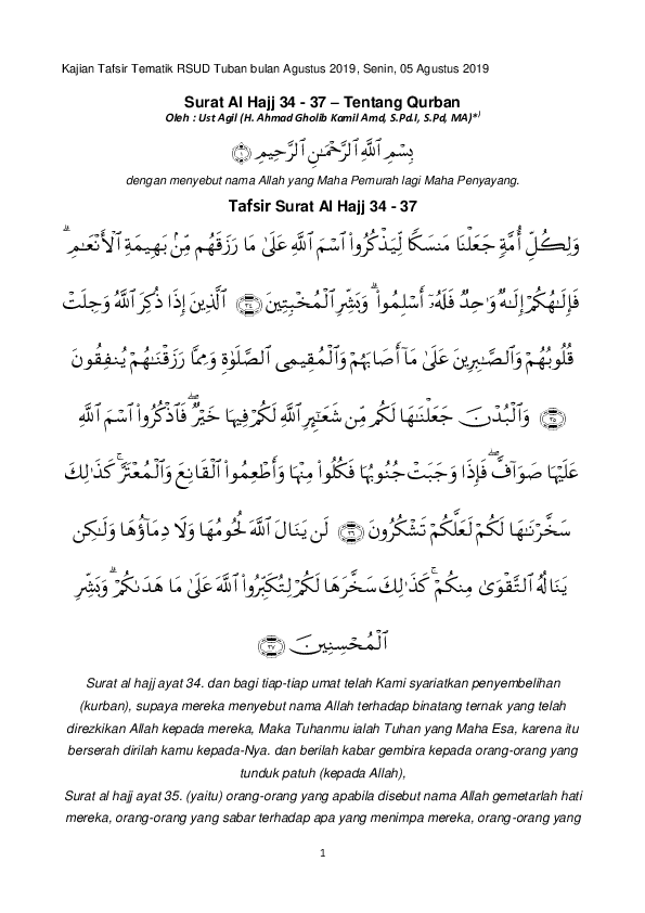 (PDF) Surat Al Hajj 34 -37 -Tentang Qurban