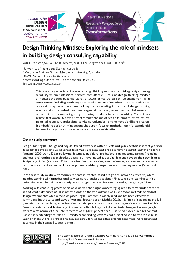 (PDF) Design Thinking Mindset: Exploring the role of mindsets in ...