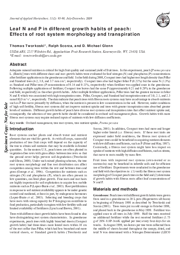 (PDF) Specimen Copy: Not for Sale Leaf N and P in different growth ...
