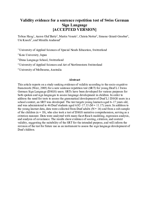 (PDF) Validity evidence for a sentence repetition test of Swiss German ...