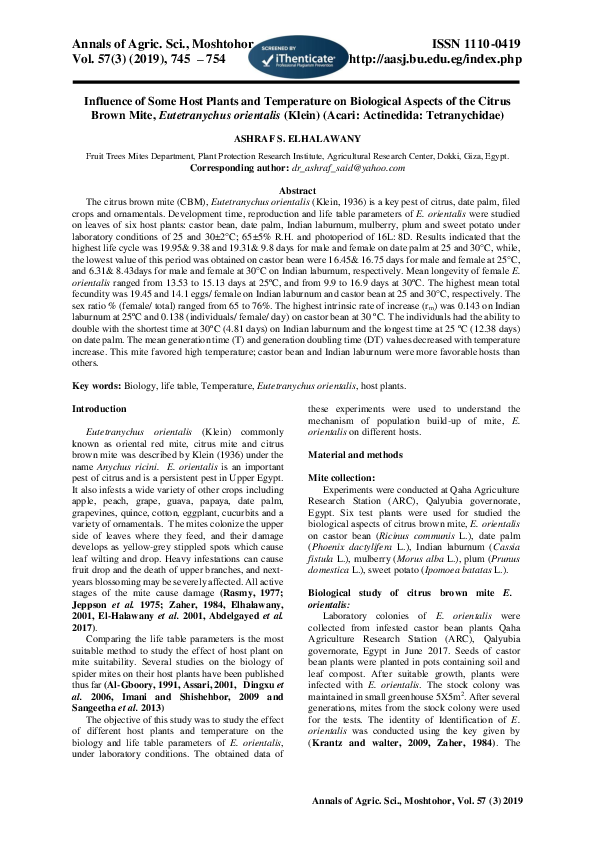 (PDF) Influence of Some Host Plants and Temperature on Biological ...