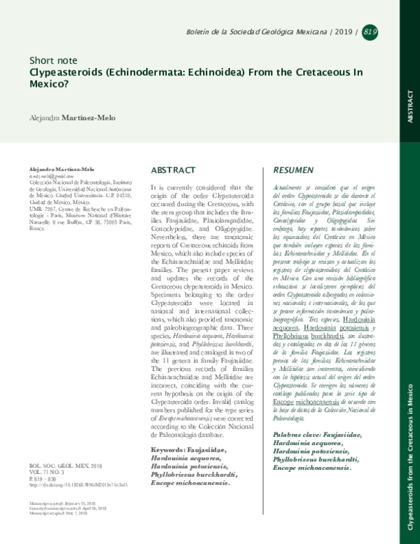 (PDF) Clypeasteroids from the Cretaceous in Mexico