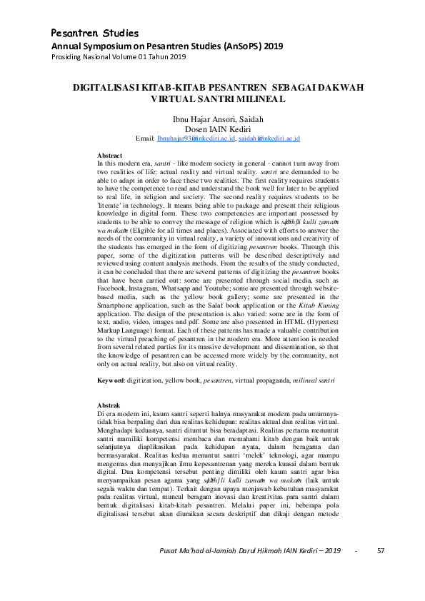 (PDF) DIGITALISASI KITAB-KITAB PESANTREN SEBAGAI DAKWAH VIRTUAL SANTRI ...