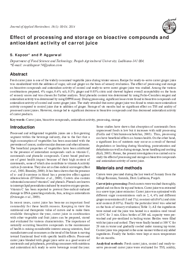 (PDF) Effect of processing and storage on bioactive compounds and ...