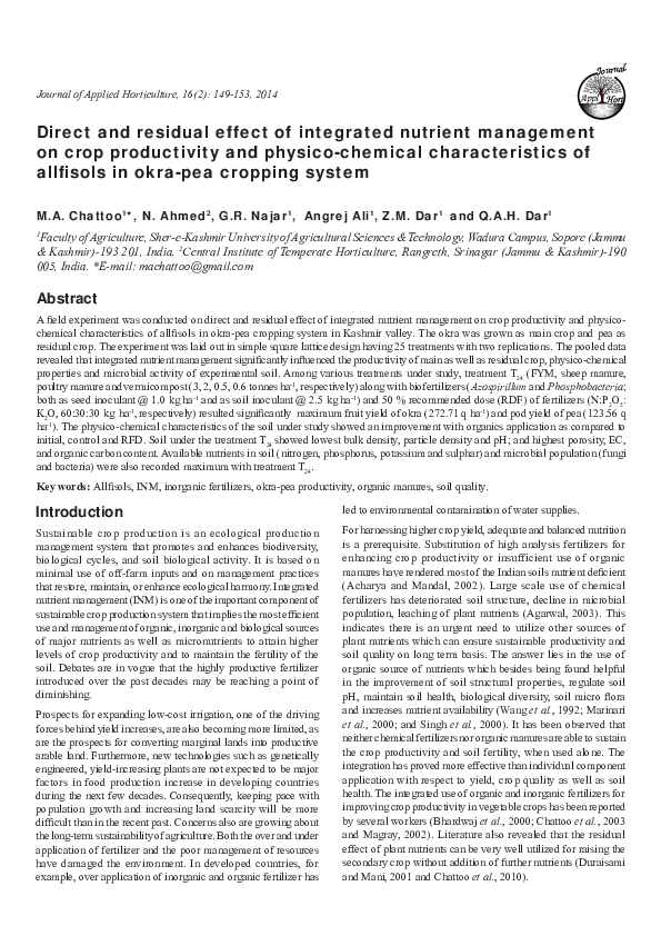 (PDF) Direct and residual effect of integrated nutrient management on crop productivity and ...