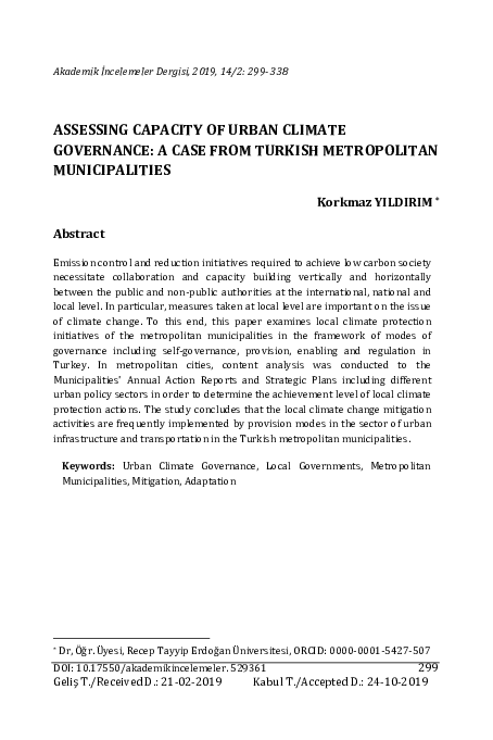(PDF) ASSESSING CAPACITY OF URBAN CLIMATE GOVERNANCE: A CASE FROM ...