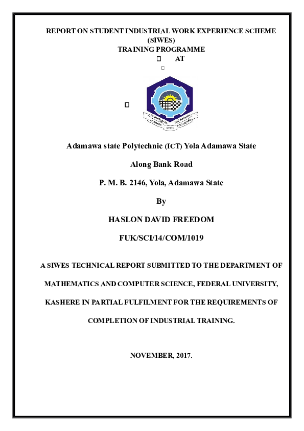(DOC) Adamawa state Polytechnic (ICT) Yola Adamawa State Along Bank Road