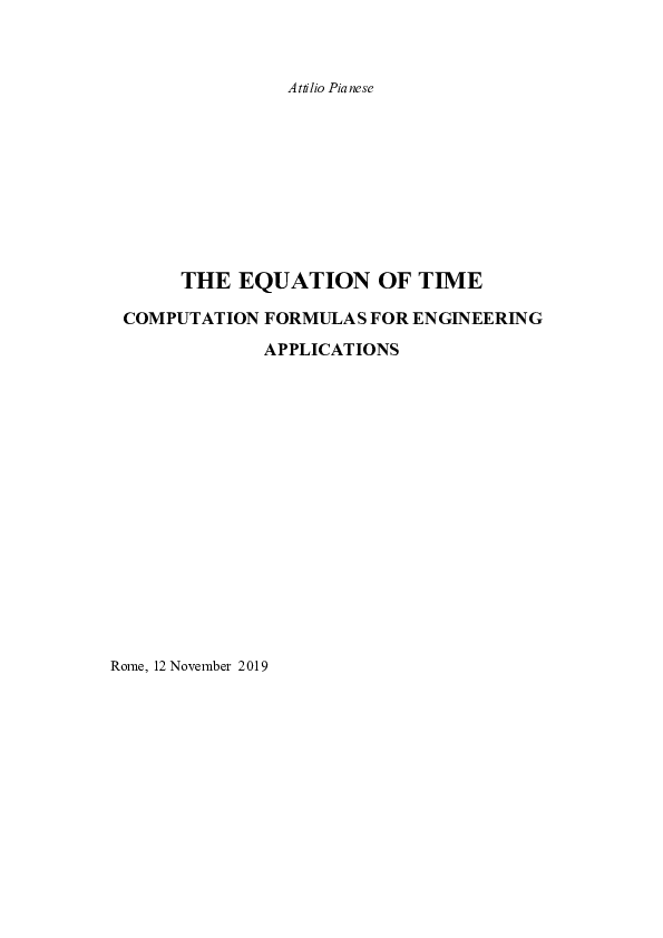 (PDF) THE EQUATION OF TIME. Computation formulas for engineering ...