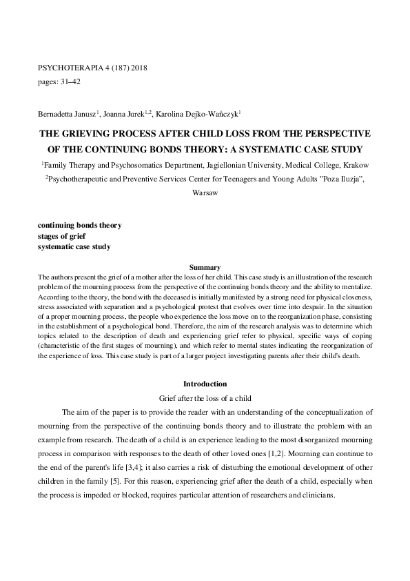 (PDF) THE GRIEVING PROCESS AFTER CHILD LOSS FROM THE PERSPECTIVE OF THE ...
