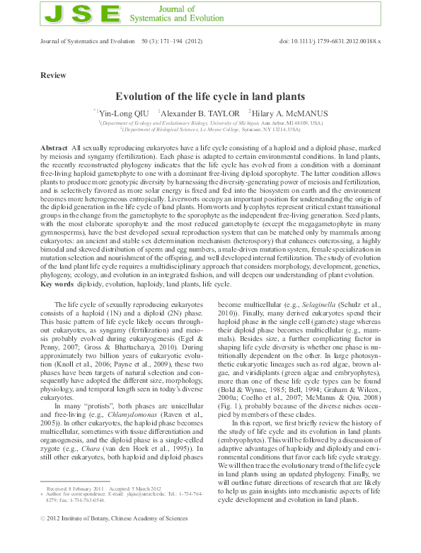 (PDF) Evolution of the life cycle in land plants