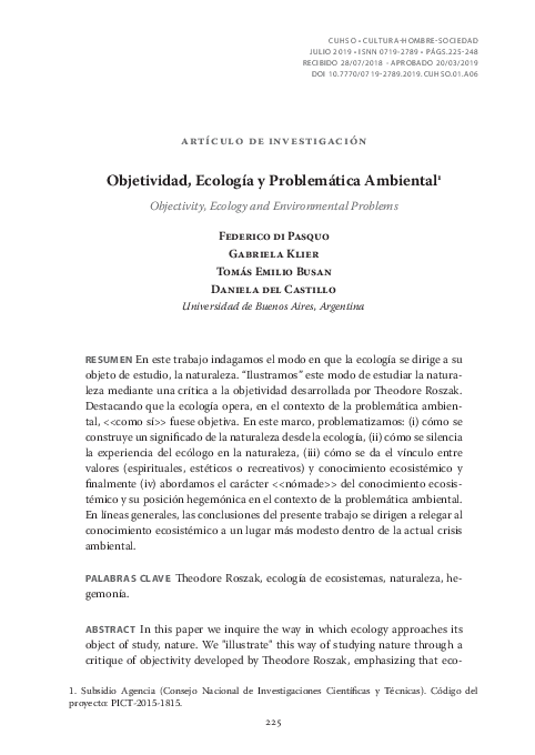 (PDF) Objetividad, ecología y problemática ambiental