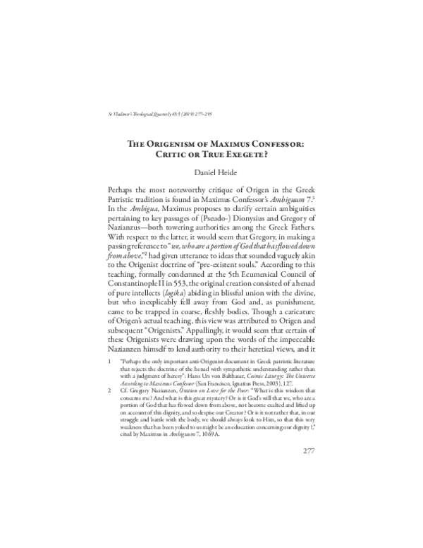 (PDF) The Origenism of Maximus Confessor: Critic or True Exegete?