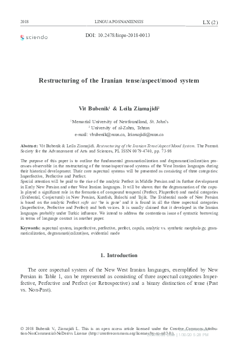(PDF) Restructuring of the Iranian tense/aspect/mood system