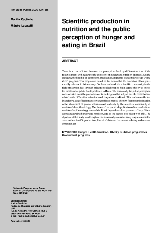 (PDF) Scientific production in nutrition and the public perception of ...