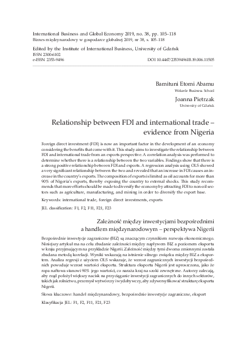 (PDF) Relationship between FDI and international trade - evidence from ...
