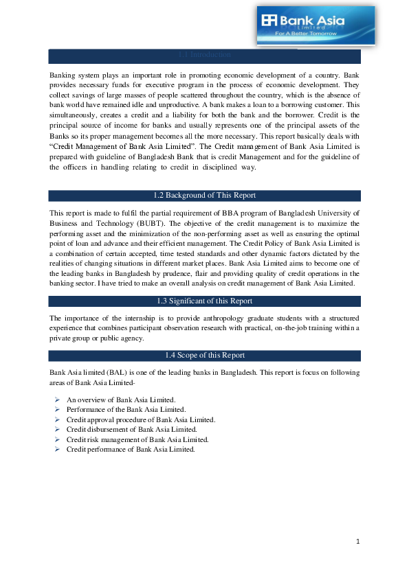 (DOC) Analysis of credit risk management of Banking industry