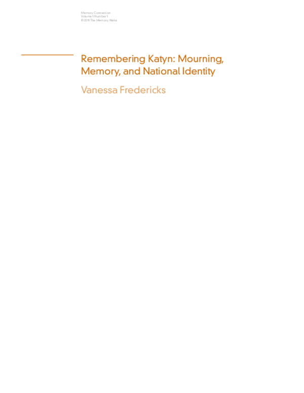 (PDF) Remembering Katyn: Mourning, Memory, and National Identity