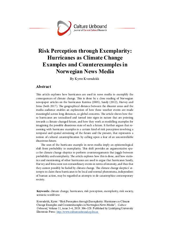(PDF) Risk Perception through Exemplarity: Hurricanes as Climate Change ...
