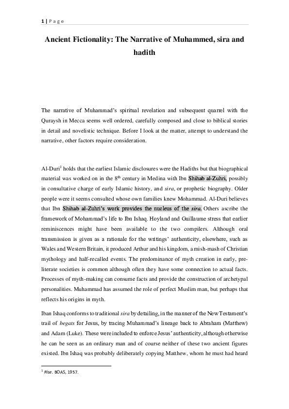 (DOC) Ancient Fictionality: The Narrative of Muhammed, sira and hadith