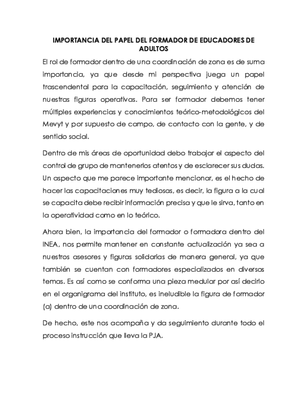 (DOC) IMPORTANCIA DEL PAPEL DEL FORMADOR DE EDUCADORES DE ADULTOS